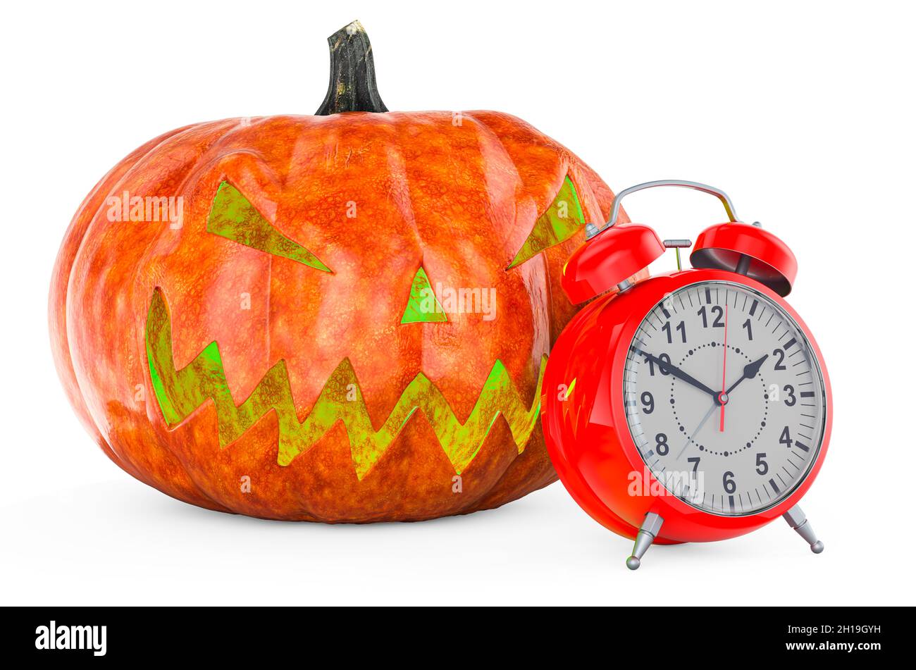 Halloween Pumpkin with alarmclock, 3D rendering isolated on white ...