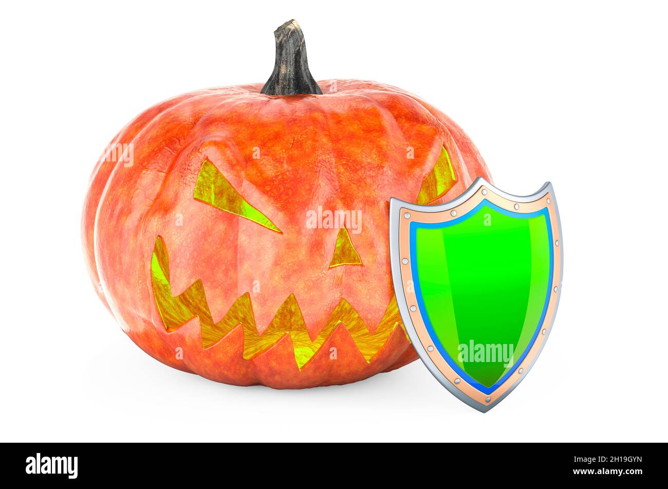 Halloween Pumpkin with shield, 3D rendering isolated on white ...