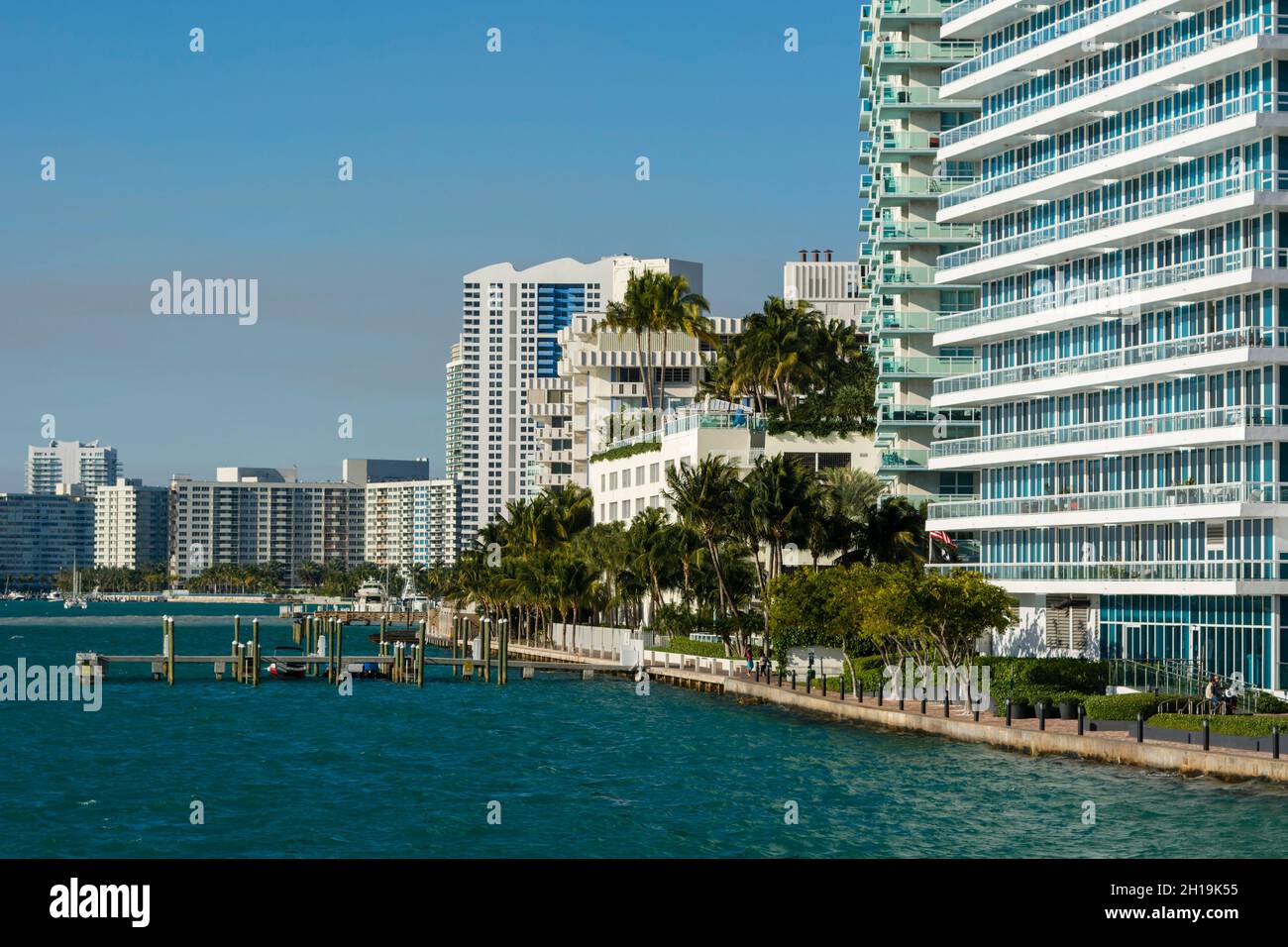 Modern buildings along the west side of South Beach. South Beach, Miami ...