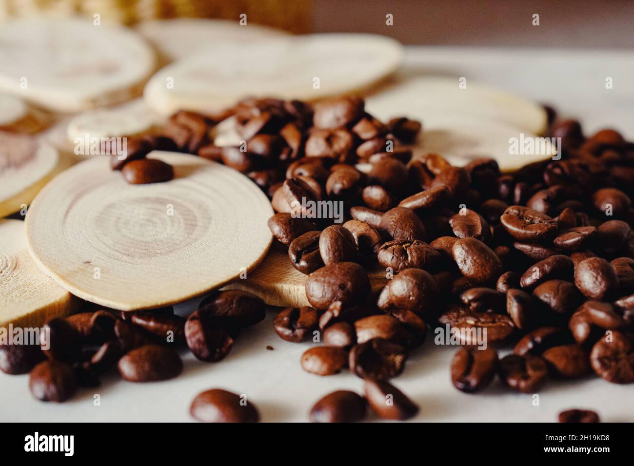 Artistic coffee beens arrangement on minimalistic background Stock ...