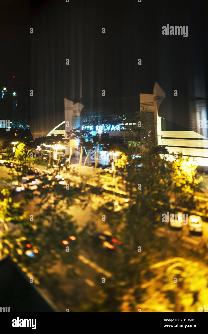 View from above of large Park Bulvar mall in central Baku at night ...