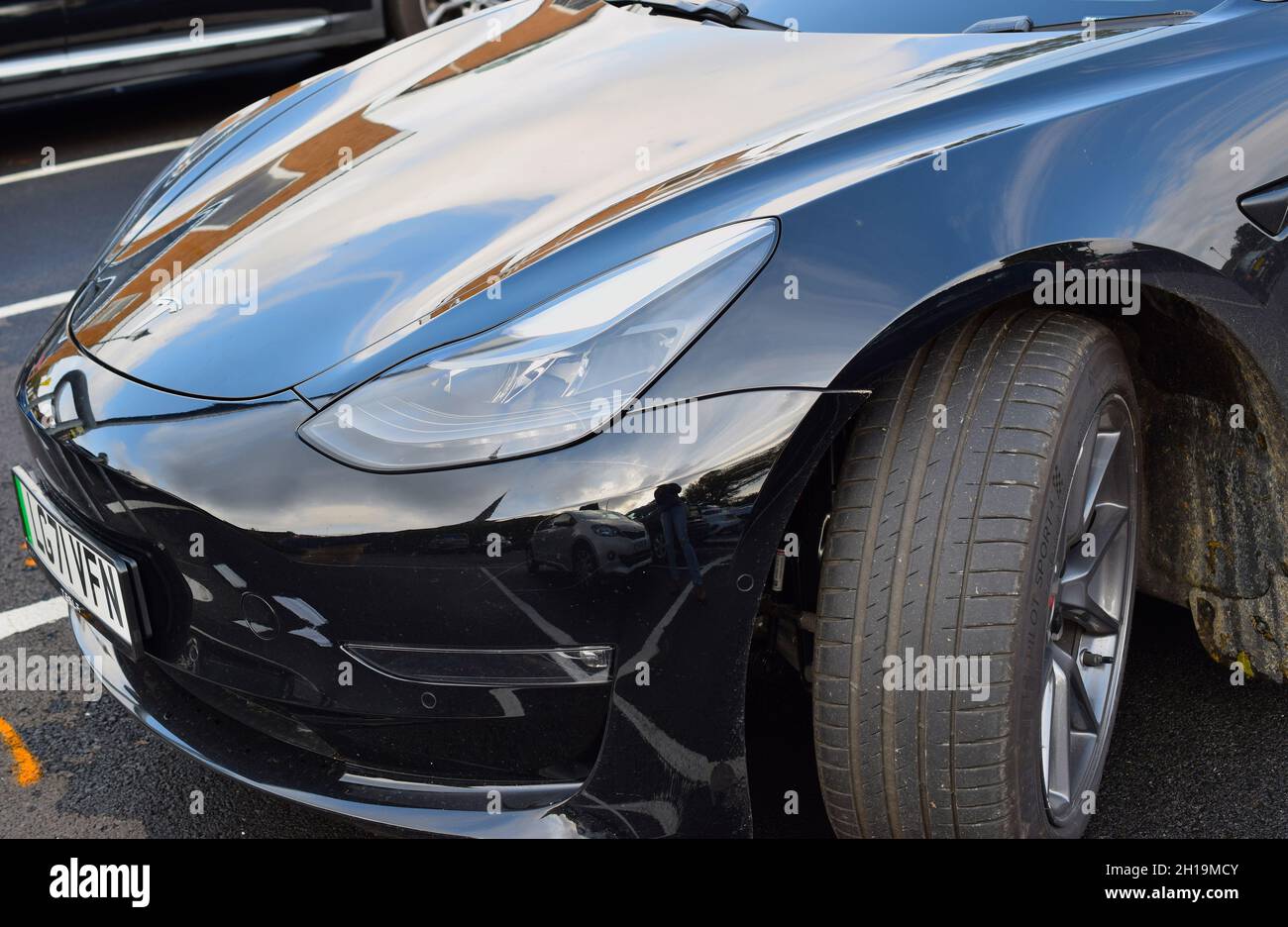 Tesla car close up shot Stock Photo - Alamy