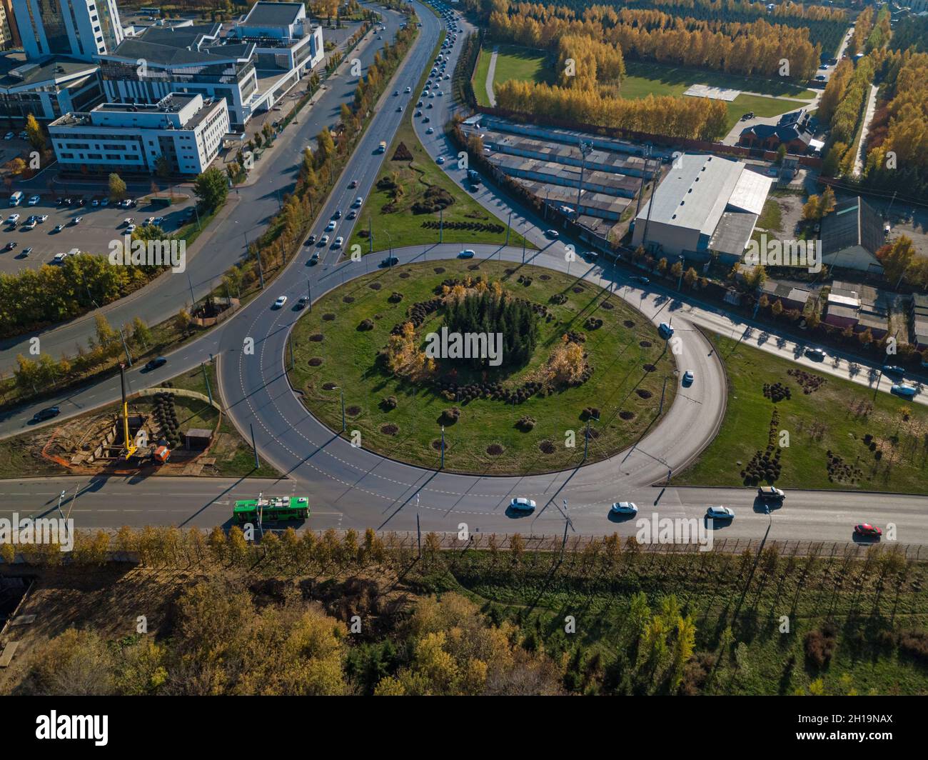 Transport junction traffic road. Aerial high above view of modern road ...