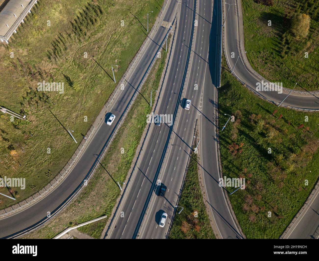 Transport junction traffic road. Aerial high above view of modern road ...