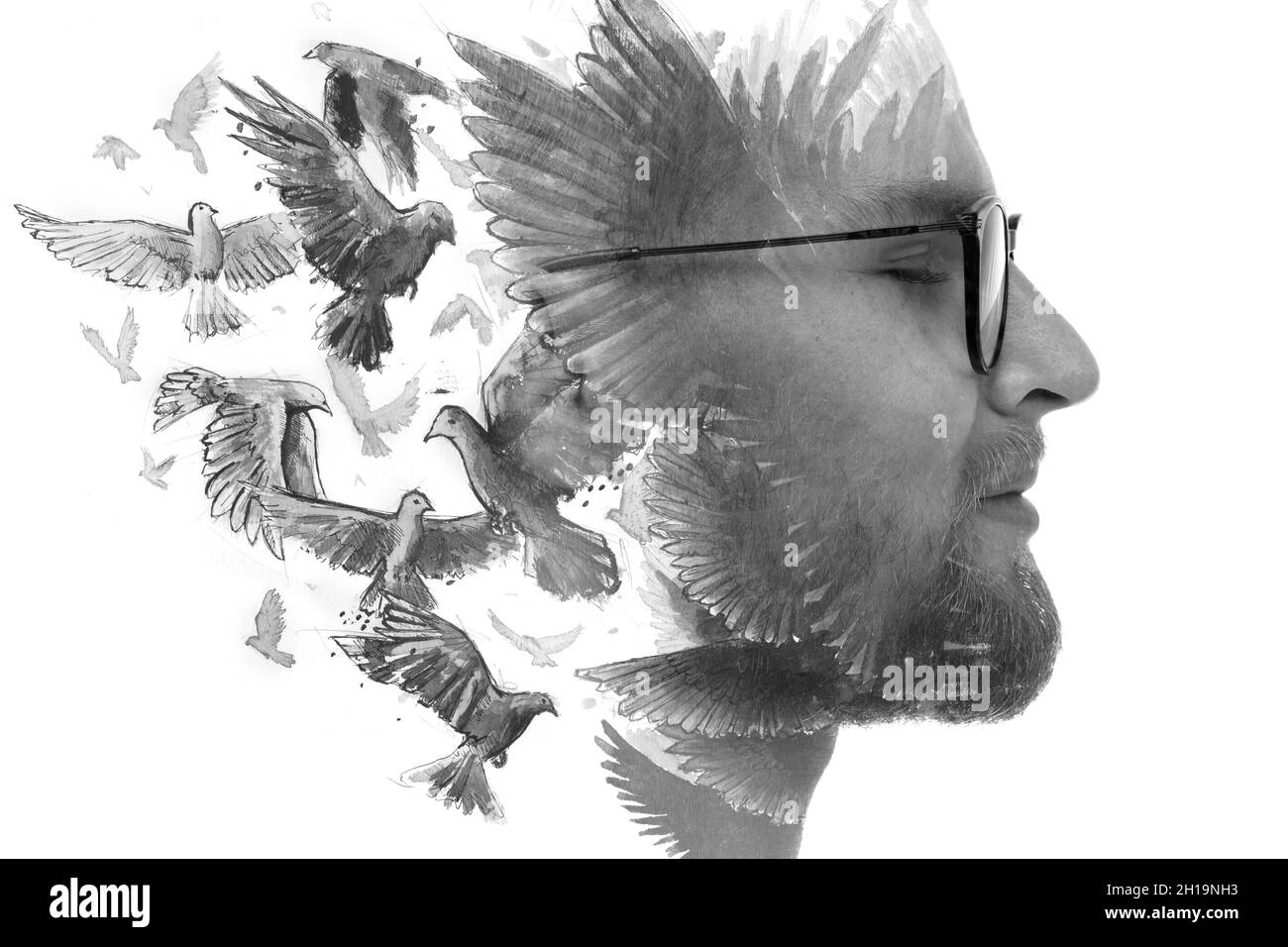 Paintography. A profile portrait of a man with glasses combined with ...