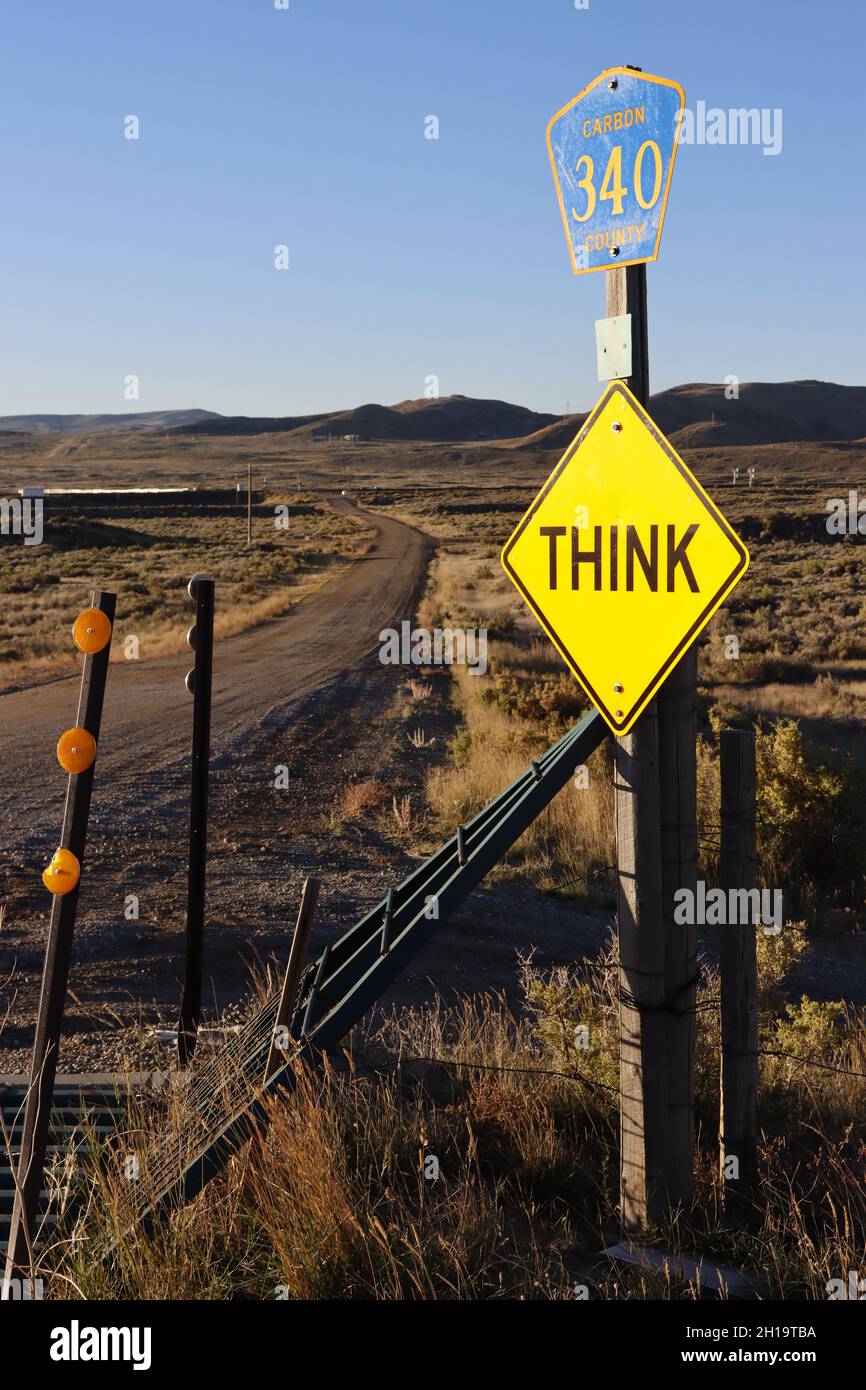 Think advisory sign on a country road Stock Photo - Alamy