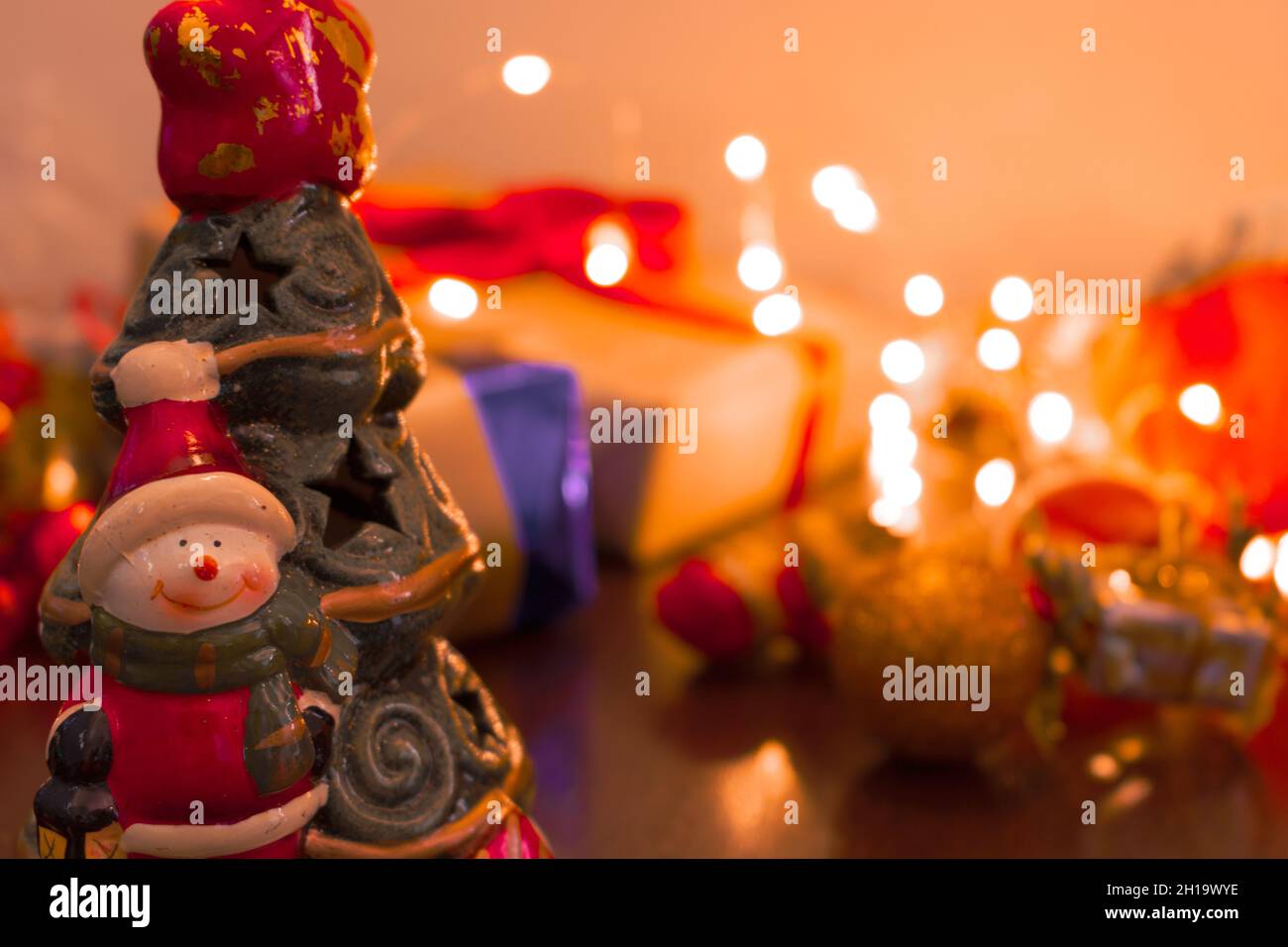 Santa Claus on blurred christmas background. Blank card for text Stock ...