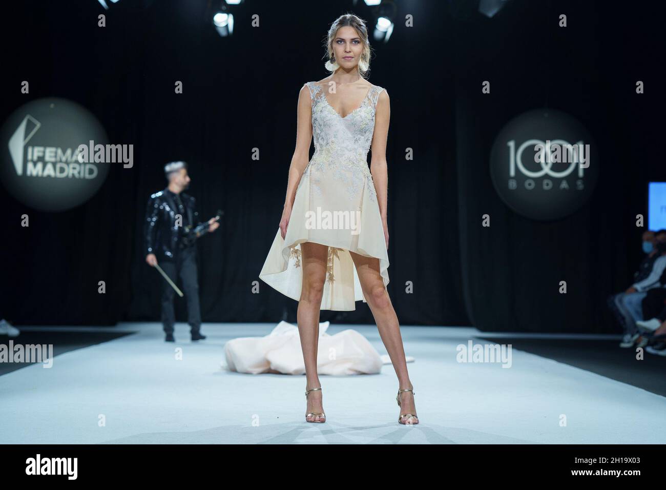 Madrid, Spain. 17th Oct, 2021. A model showcases a creation of the ...