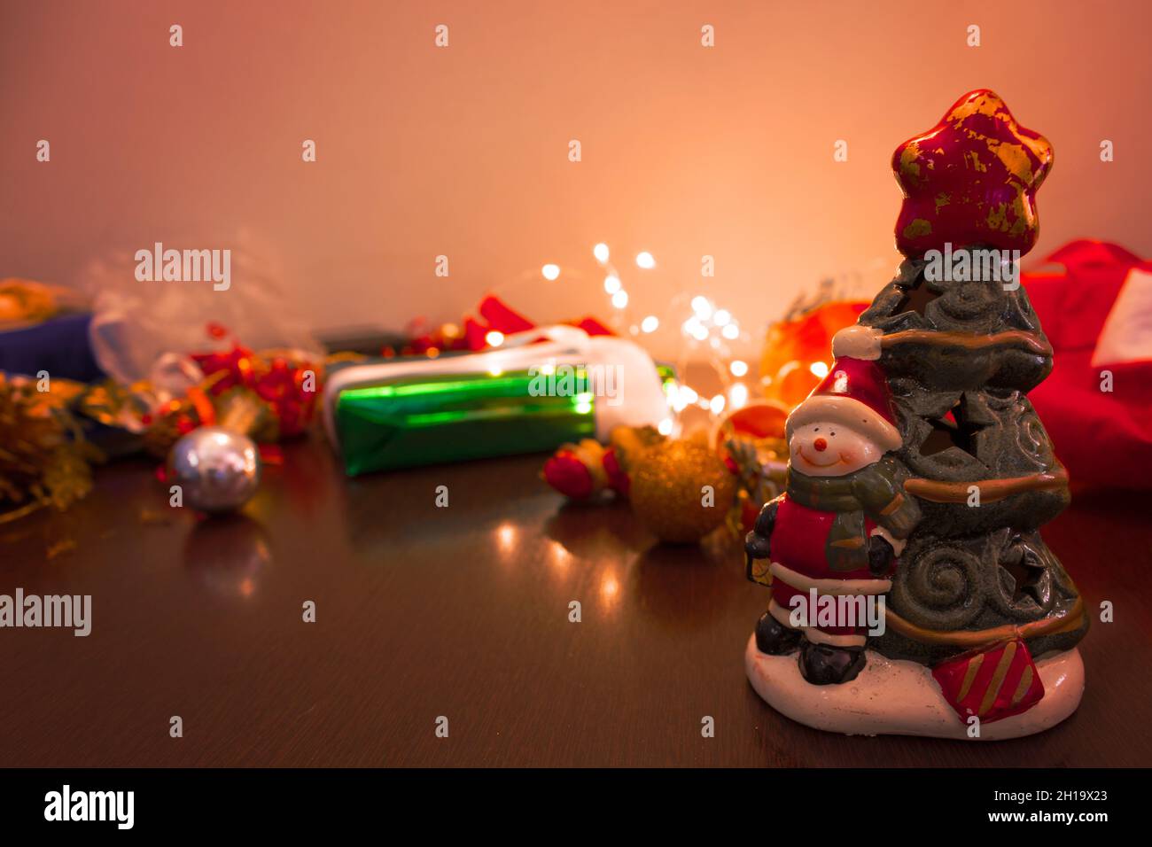Santa Claus on blurred christmas background. Blank card for text Stock ...