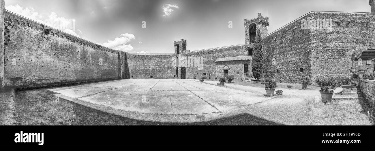 Interior panoramic view of a medieval italian fortress, iconic landmark ...