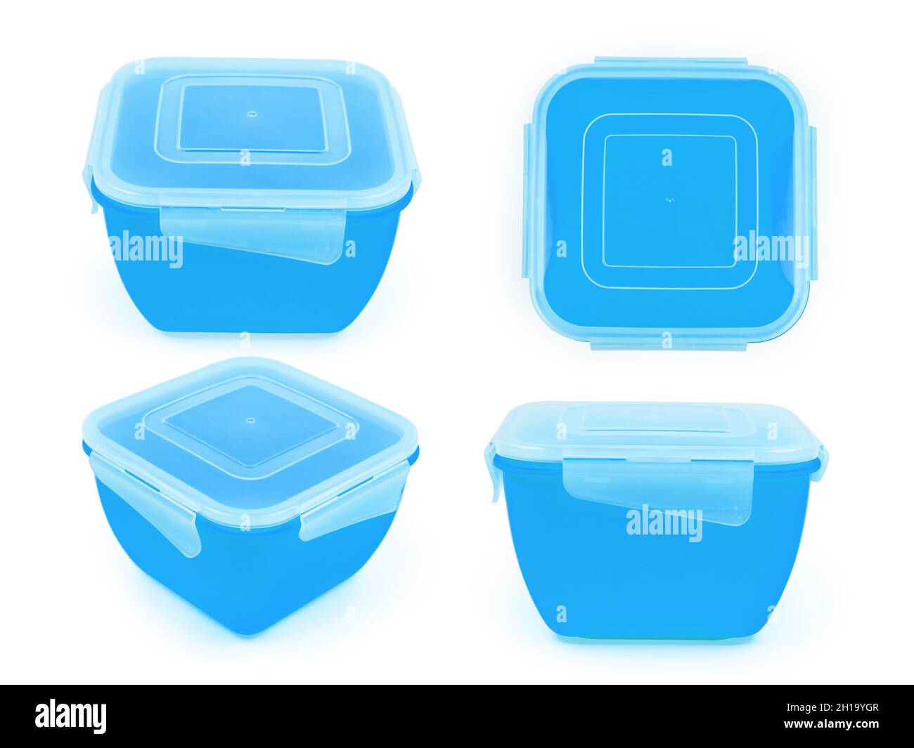 Square plastic lunch box top and side view isolated on white background ...