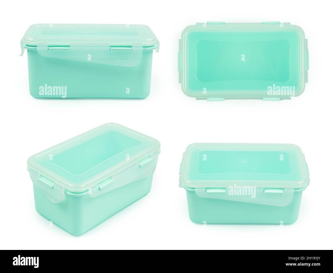 Rectangular mint plastic food container in four views isolated on white ...