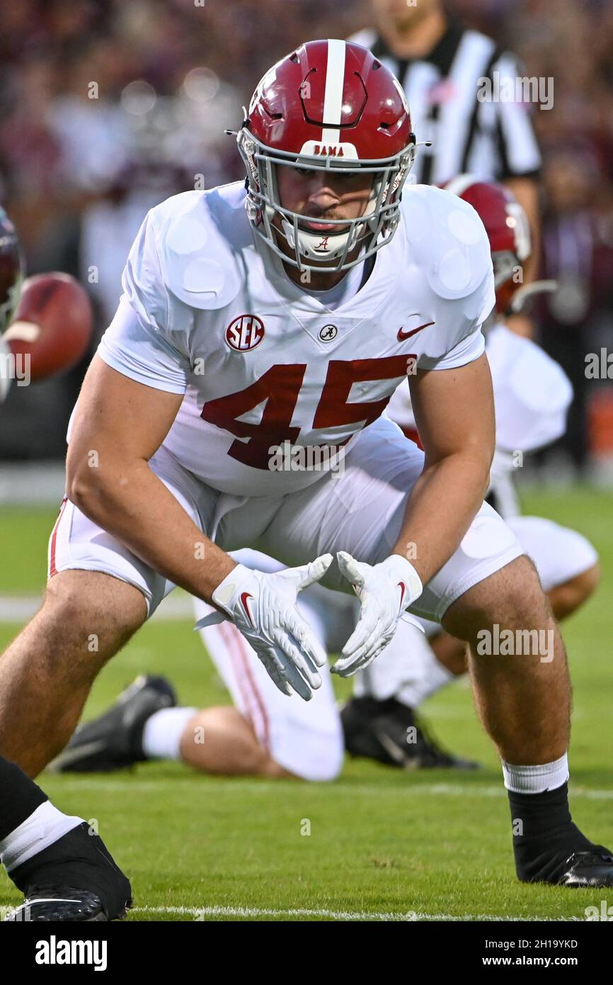 October 16, 2021: Alabama Crimson Tide tight end Robbie Ouzts (45) during the NCAA football game ...