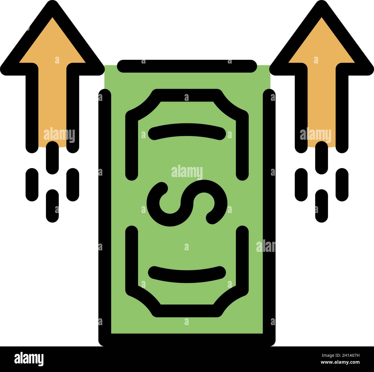 Dollar up arrows icon. Outline dollar up arrows vector icon color flat ...