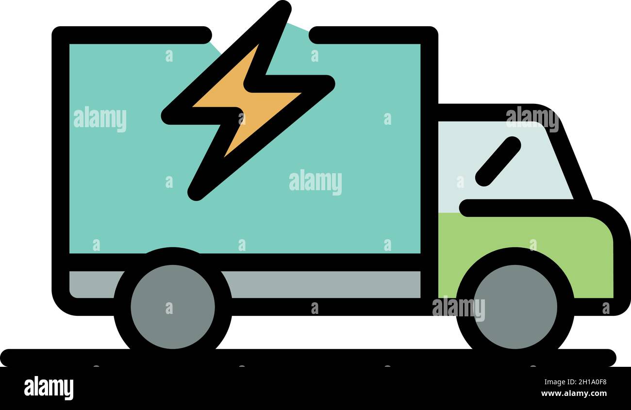 Electric truck icon. Outline electric truck vector icon color flat ...