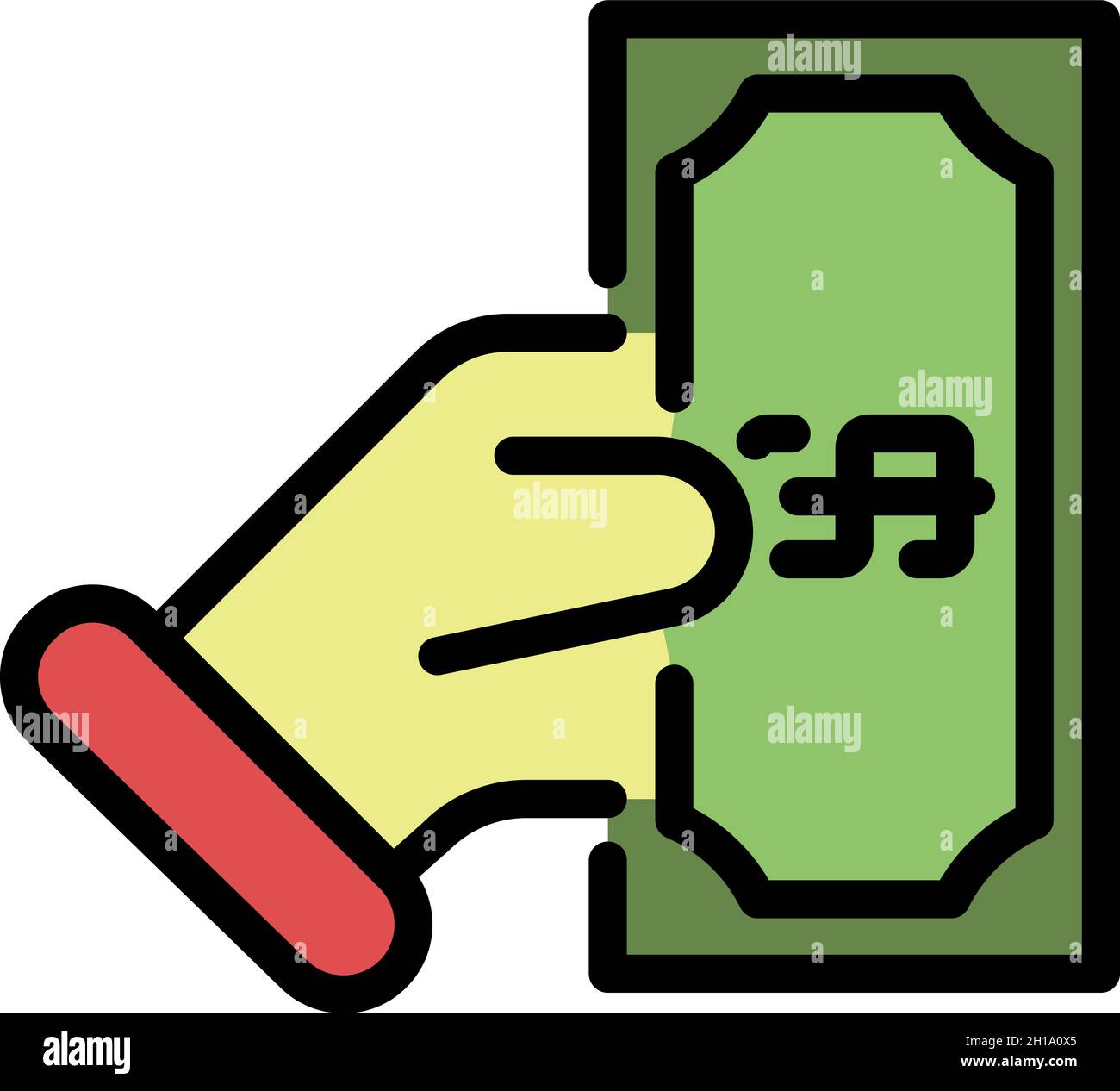 Dollar in hand icon. Outline dollar in hand vector icon color flat ...