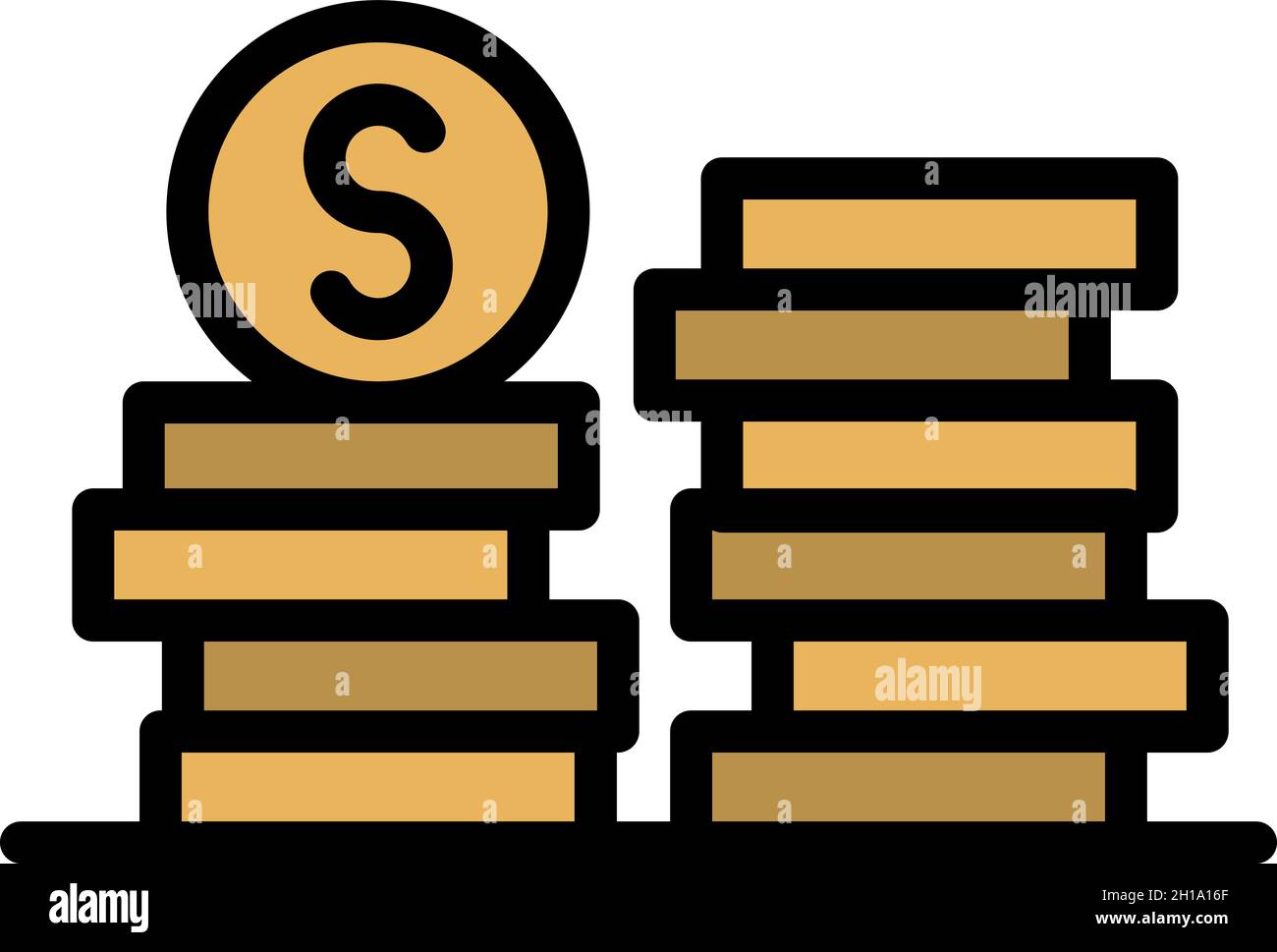 Stack of coins icon. Outline stack of coins vector icon color flat ...