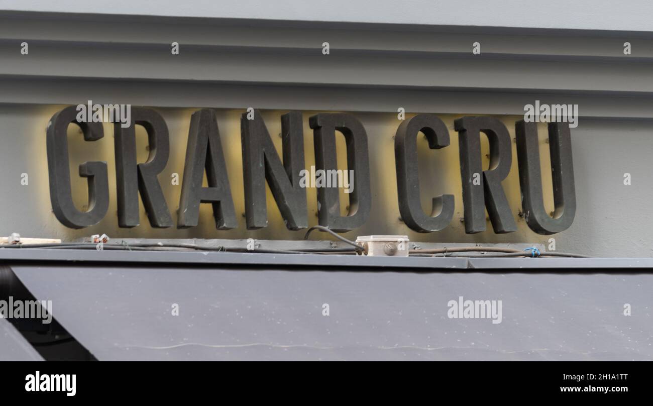 October 15, 2021. Moscow, Russia. A sign on the building of the Grand ...