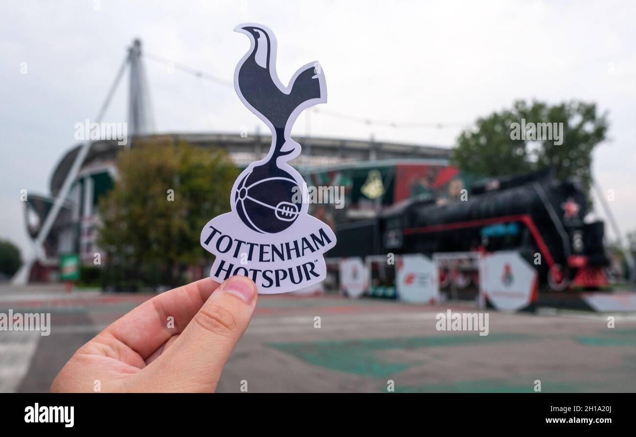 August 30, 2021, London, UK. The emblem of the football club Tottenham ...