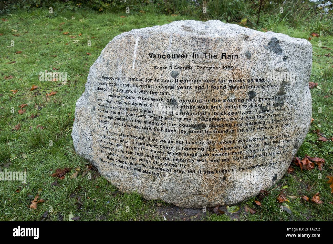 Vancouver in the Rain by Writer Regan Andrade Etched on Stone in Urban ...