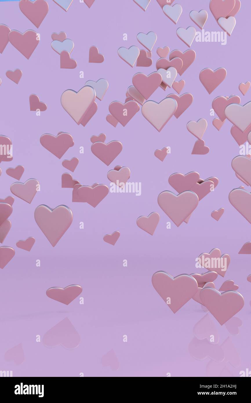 3d pastel pink flying hearts. Poster for Valentine's Day theme ...