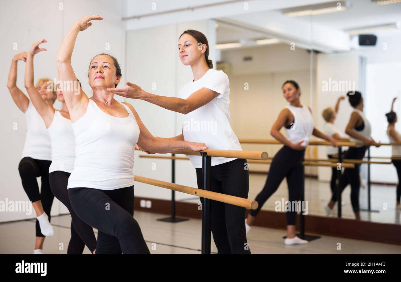 Women training ballet moves with trainer Stock Photo - Alamy