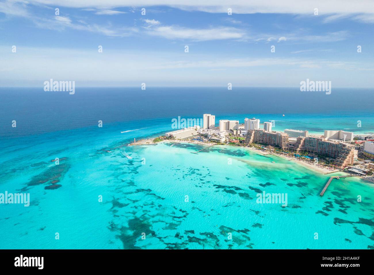 Aerial view of Cancun beach in Mexico. Caribbean coast landscape on ...