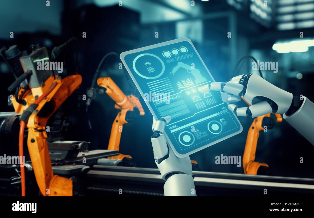 Mechanized industry robot and robotic arms for assembly in factory ...