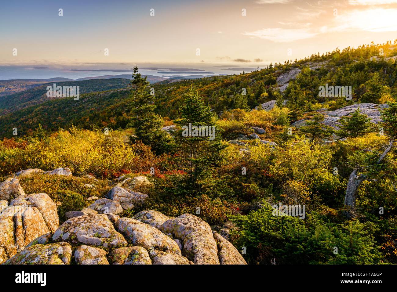 Scenic view of Acadia National Park and Atlantic coast from Cadillac ...