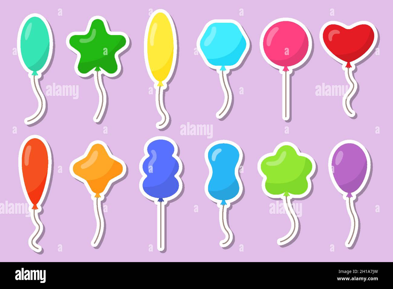 Balloon sticker label. Decor for birthday and party. Flying balls with ...