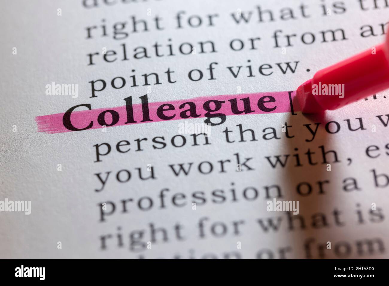 Fake Dictionary word, Dictionary definition of colleague Stock Photo - Alamy