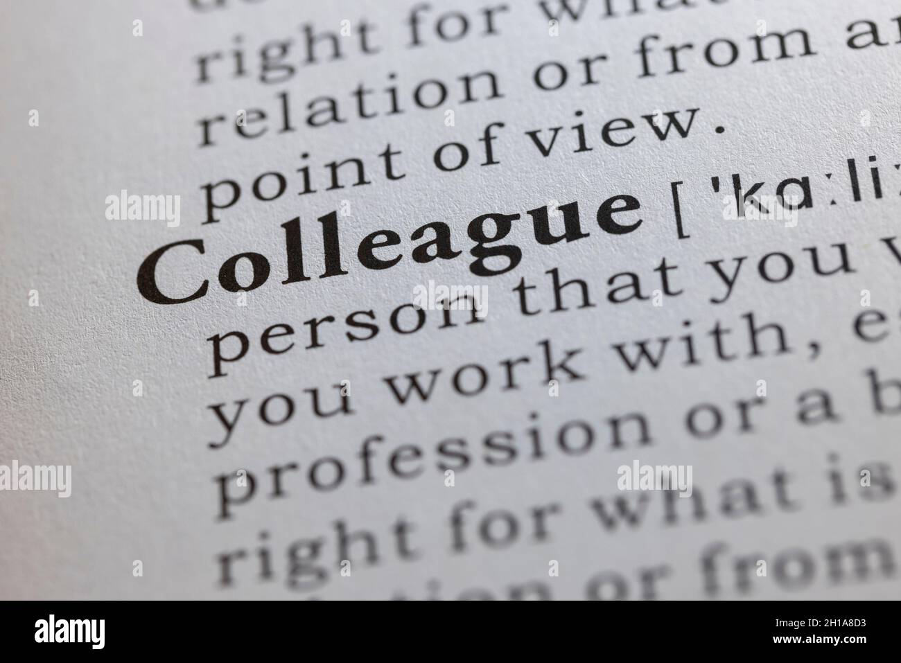 Fake Dictionary word, Dictionary definition of colleague Stock Photo - Alamy