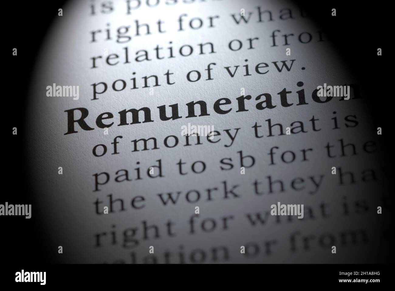 Fake Dictionary word, Dictionary definition of Remuneration Stock Photo ...