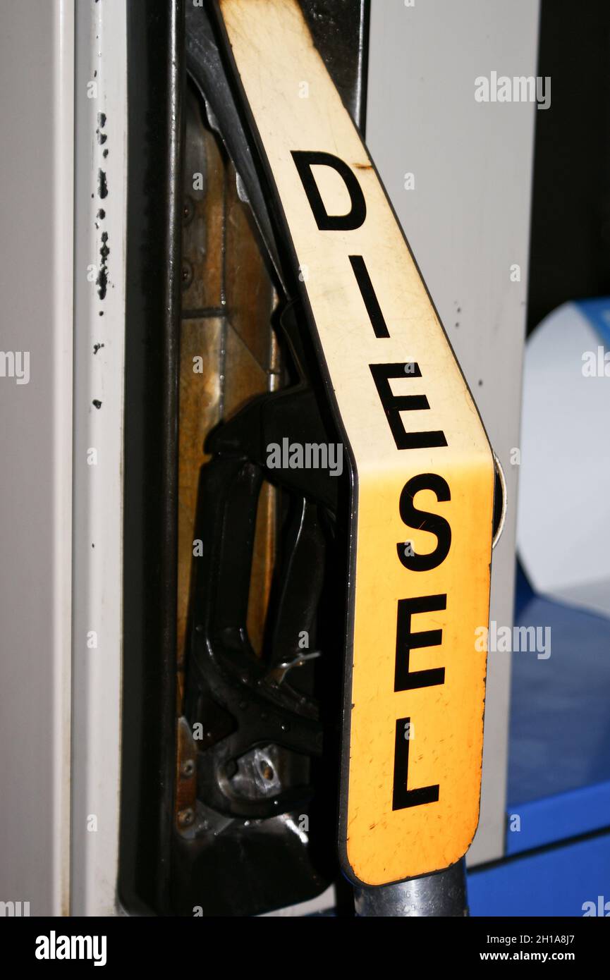 Diesel sign in gas dispenser handle of the gasoline station Stock Photo ...