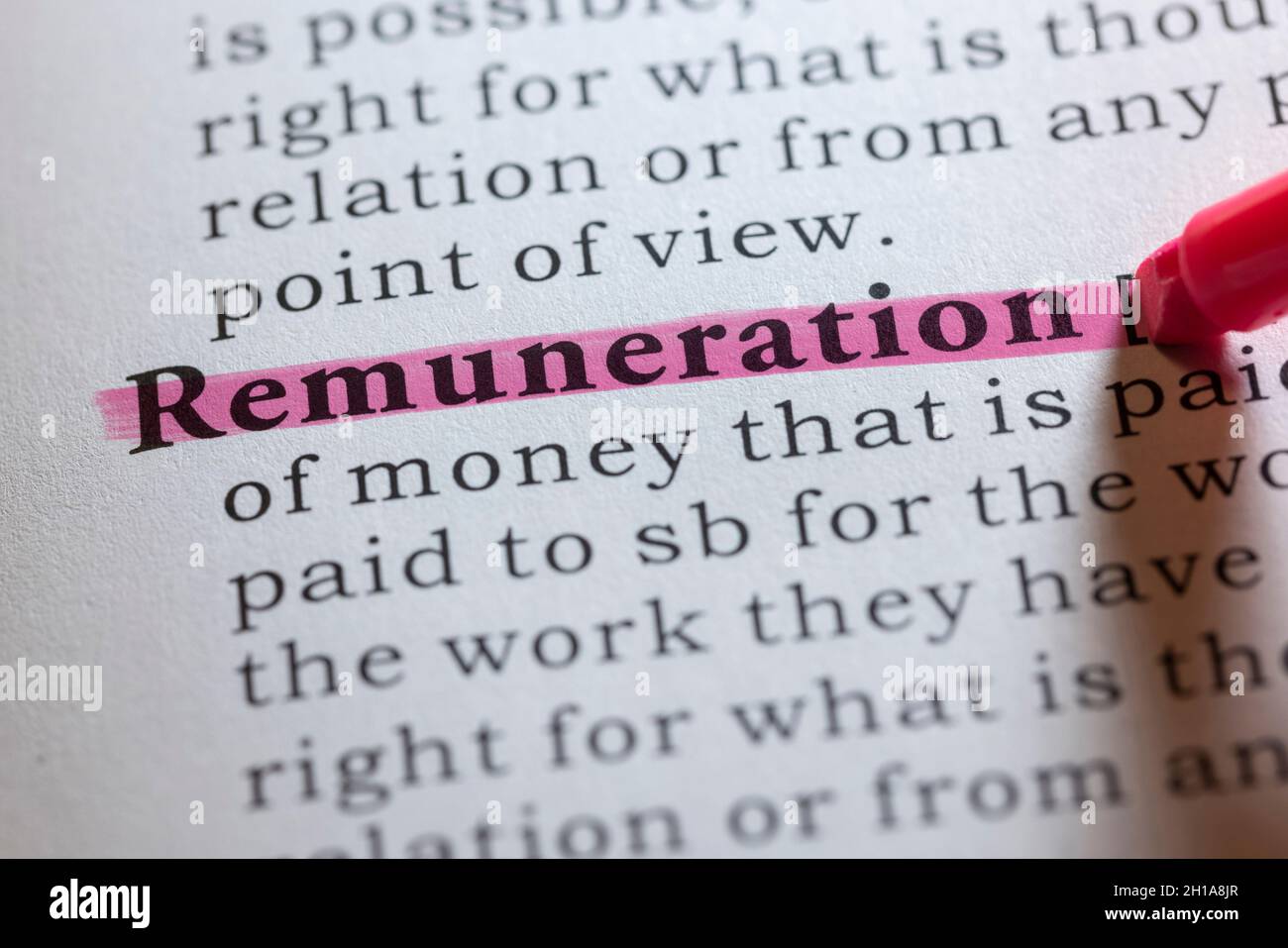 Fake Dictionary word, Dictionary definition of Remuneration Stock Photo ...