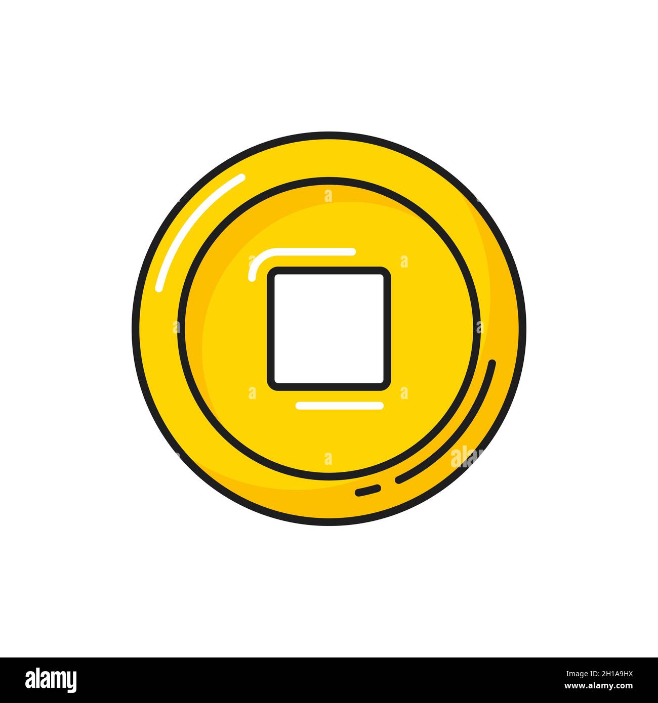 Ancient chinese coin with square hall isolate icon. Vector oriental ...