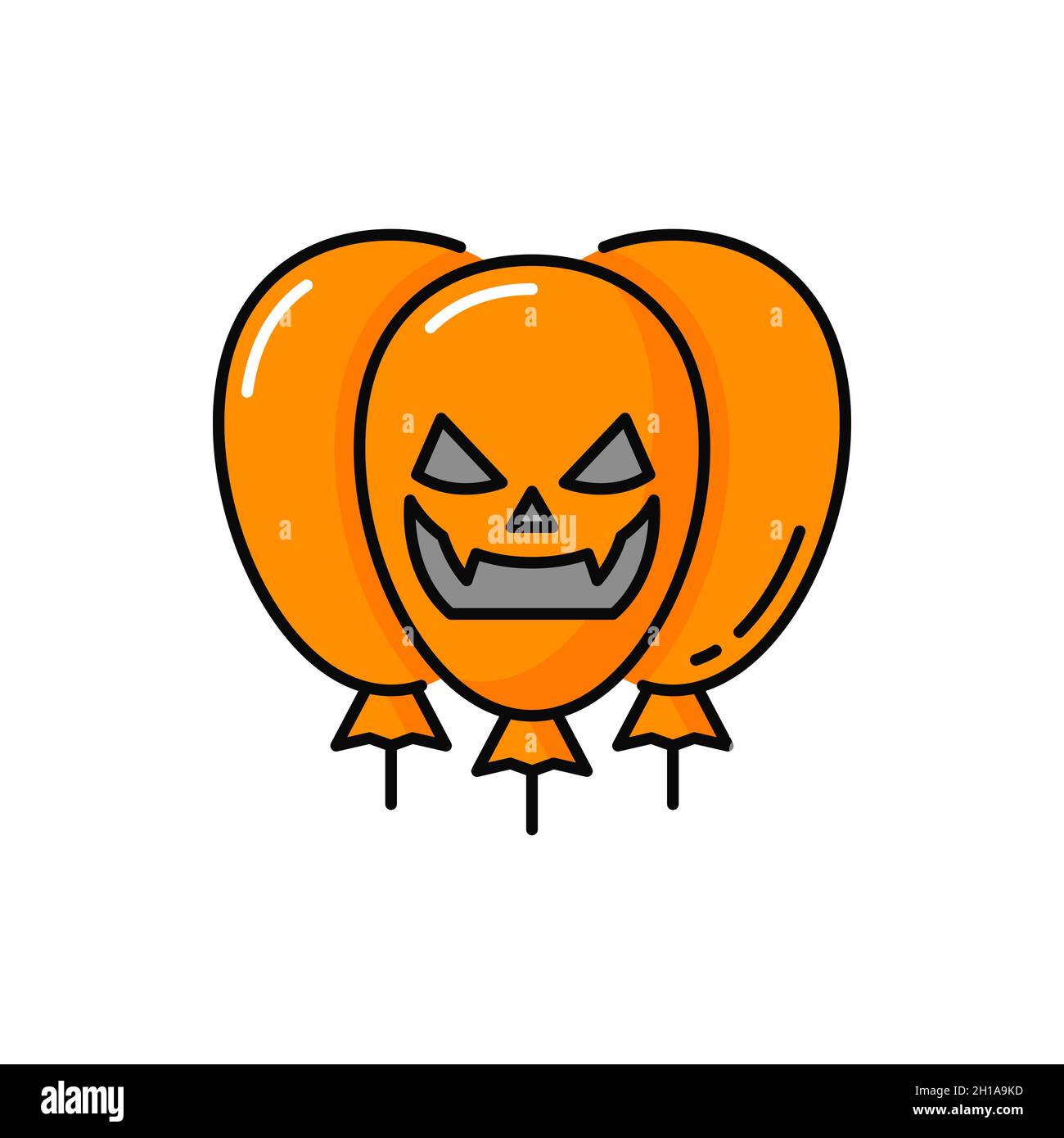 Scary face of ghost demon on Halloweens balloons isolated orange color ...
