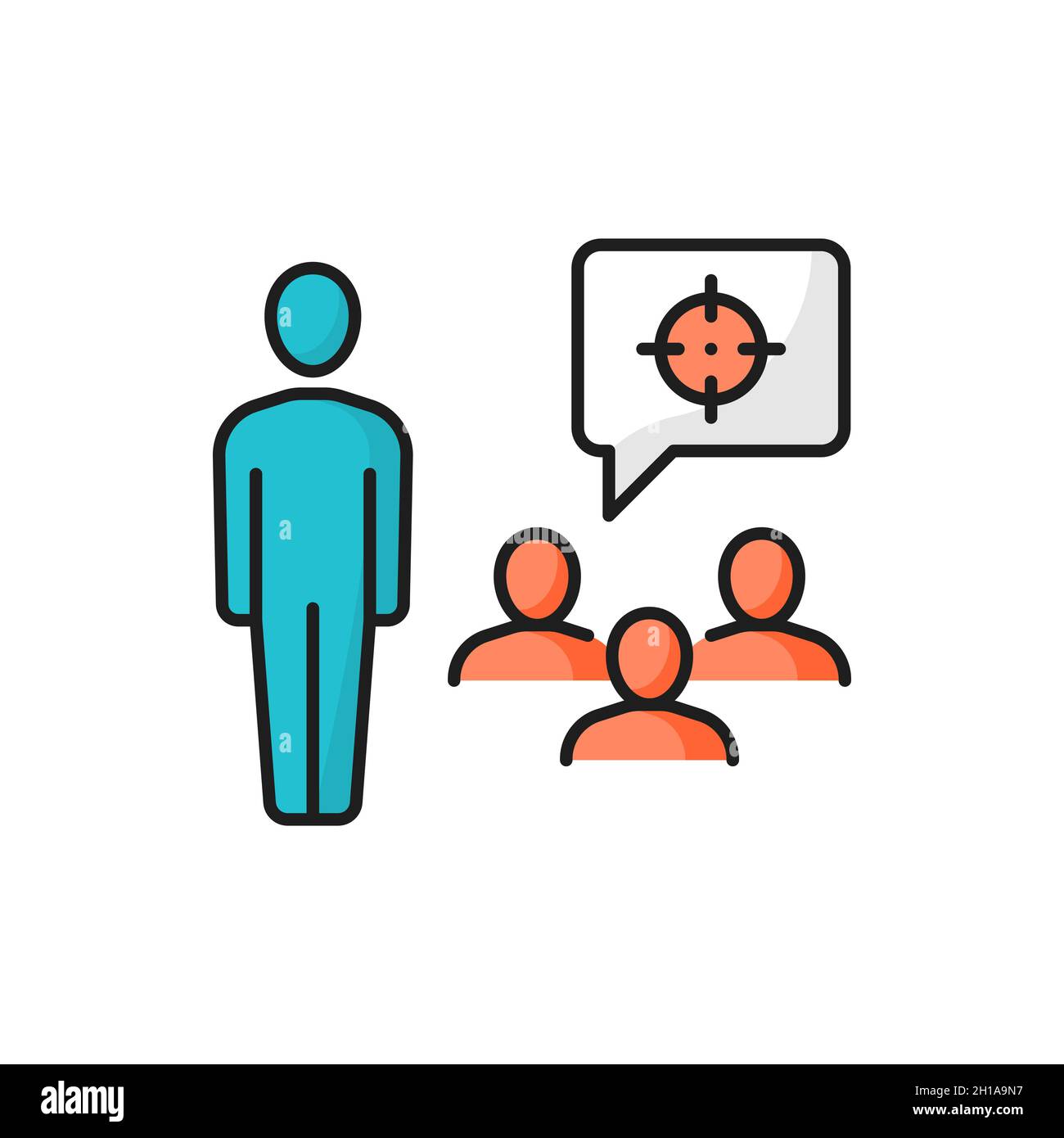 Business conference, people reach target together isolated color line ...