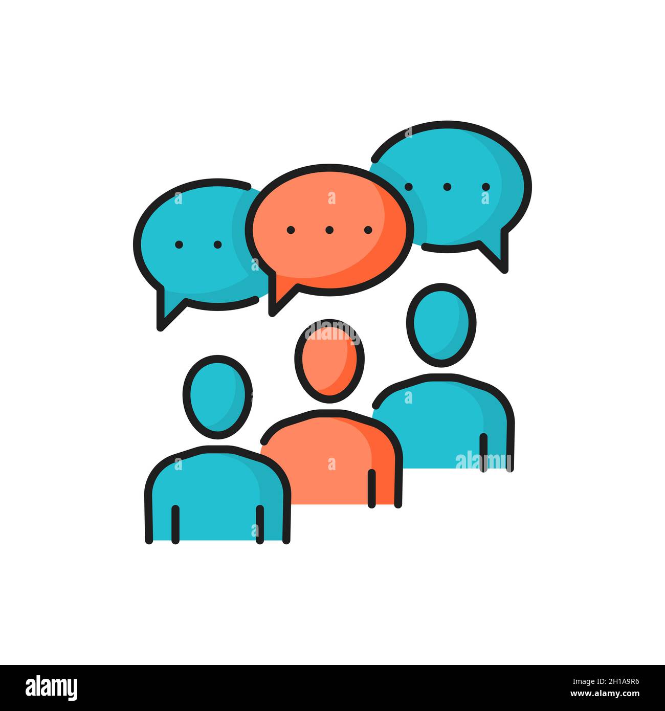Communication of business people, chat bubbles isolated color line icon ...