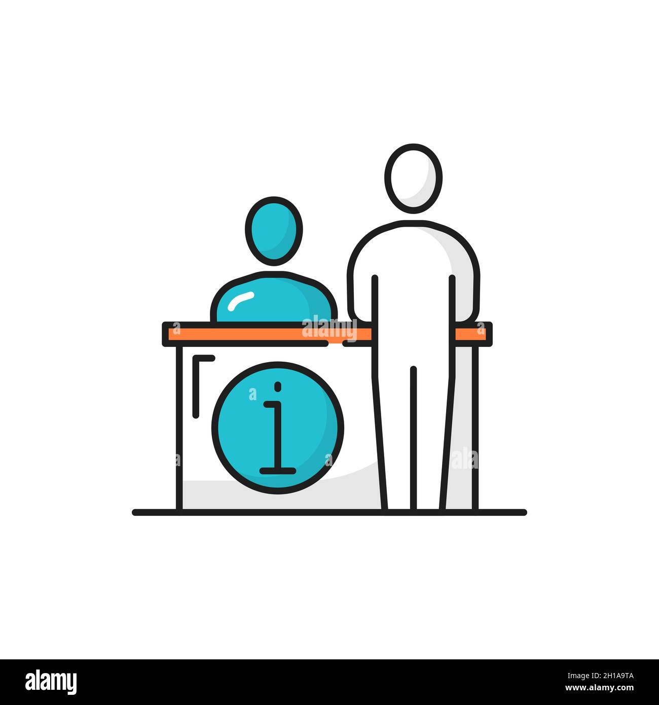 Receptionist support center worker at help desk isolated color line ...