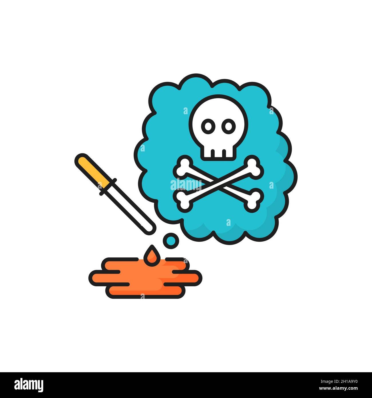 Chemical Danger Toxic Weapon And Death Poison Drops Isolated Line Icon Vector Skull With
