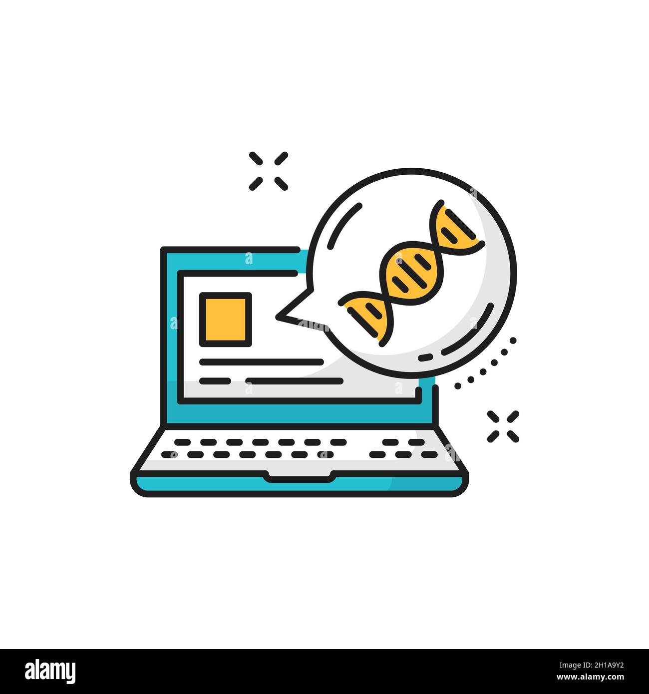 Computer screen with dna helix chromosome, laptop line icon. Vector ...