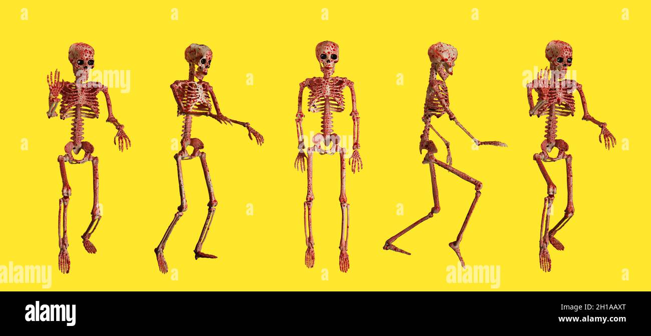 Set of bloodstained human skeleton on yellow background Stock Photo - Alamy