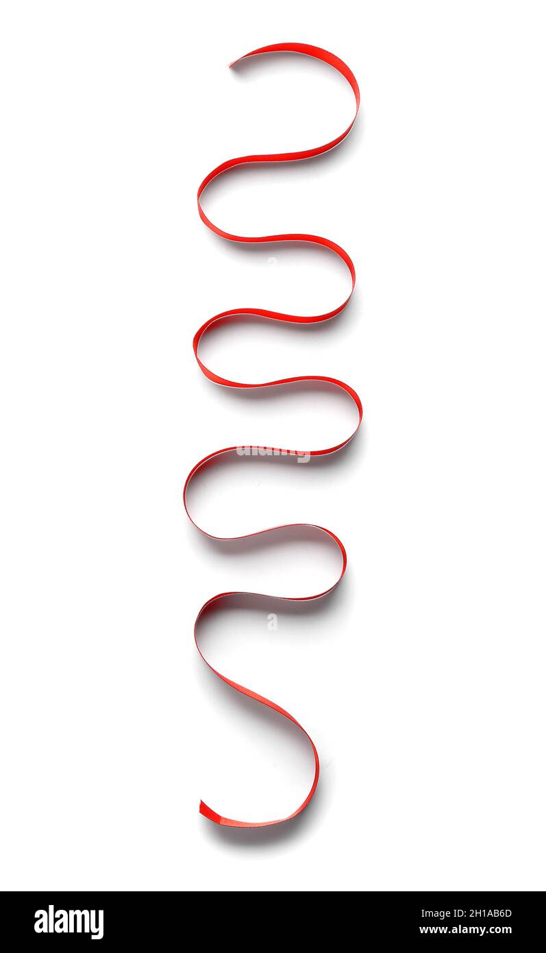 Shiny red ribbon on white background Stock Photo - Alamy