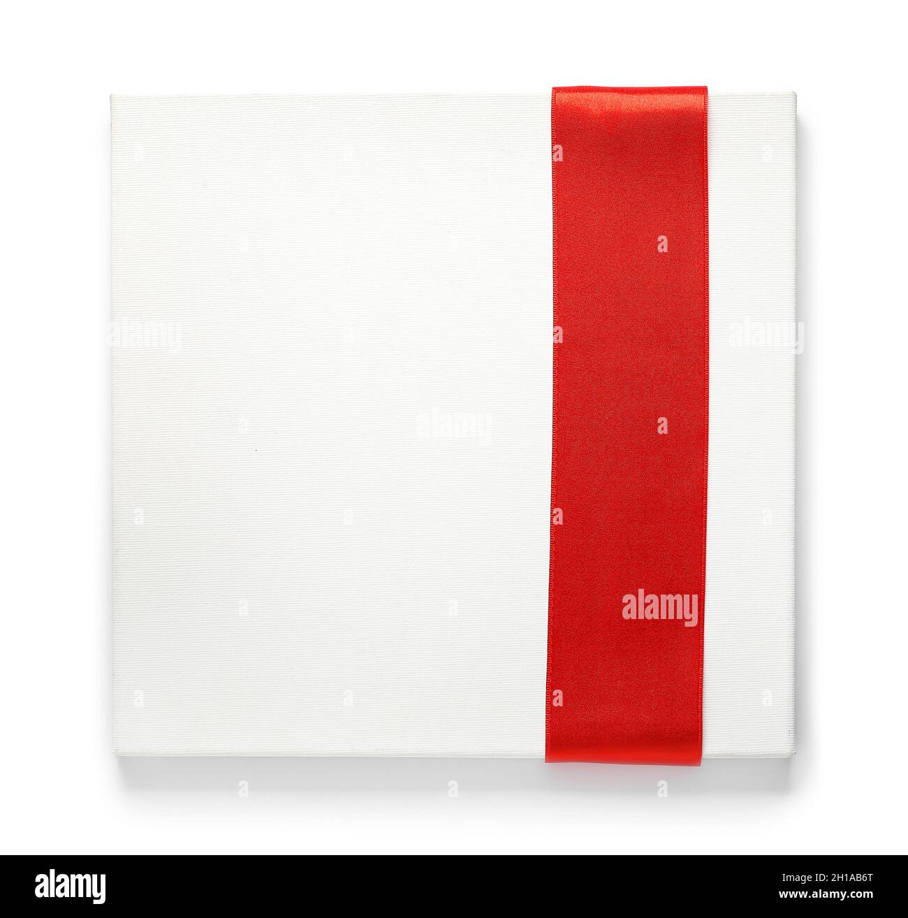 Blank poster with red ribbon on white background Stock Photo - Alamy