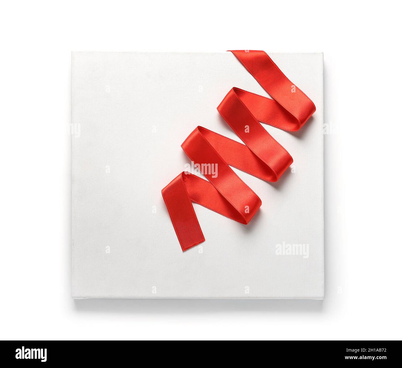 Blank poster with red ribbon on white background Stock Photo - Alamy