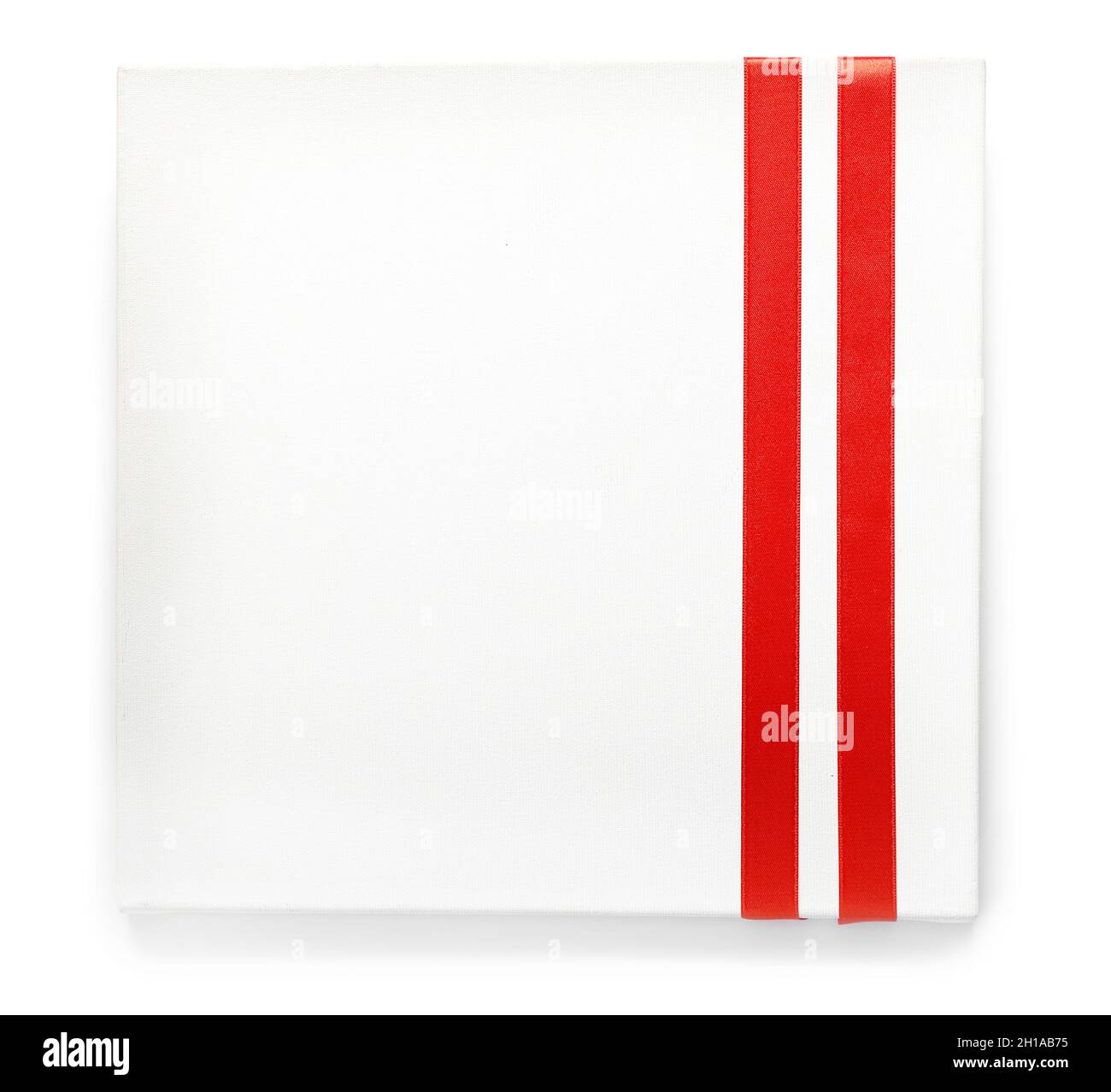 Blank poster with red ribbons on white background Stock Photo - Alamy