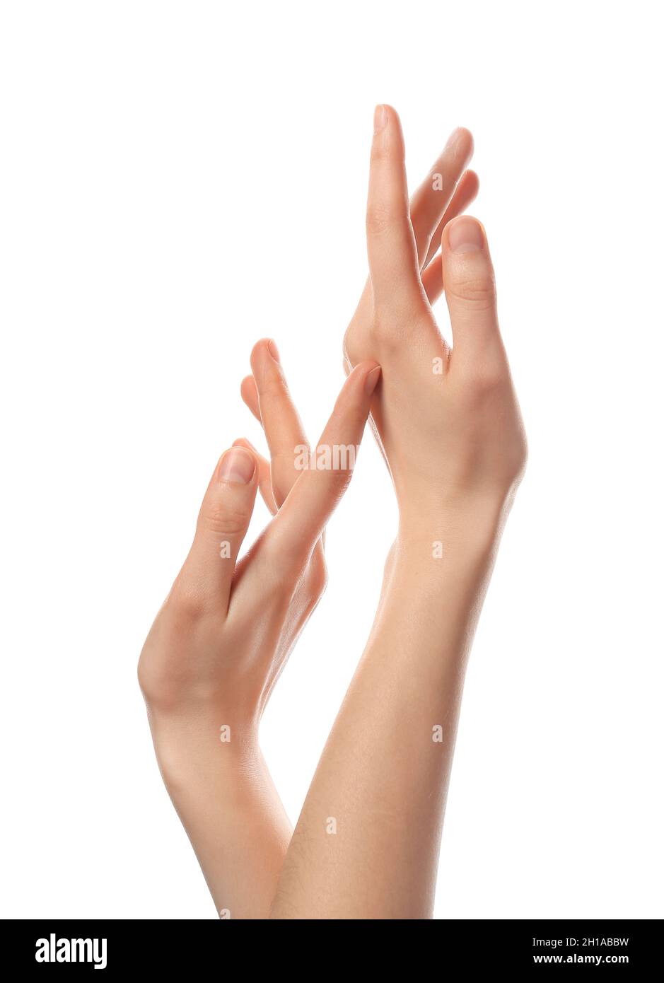 Female hands isolated on white background Stock Photo - Alamy