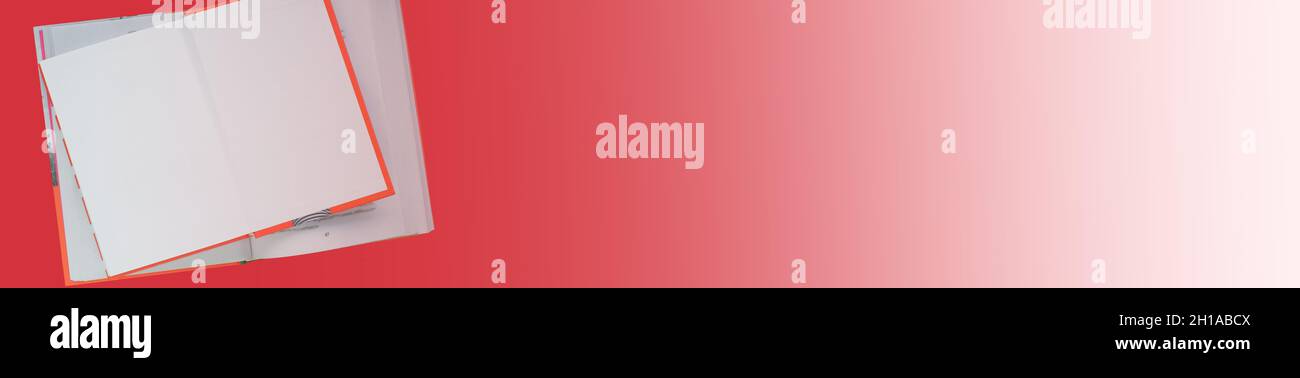Book banner. Open blank books on a red background with a white gradient ...