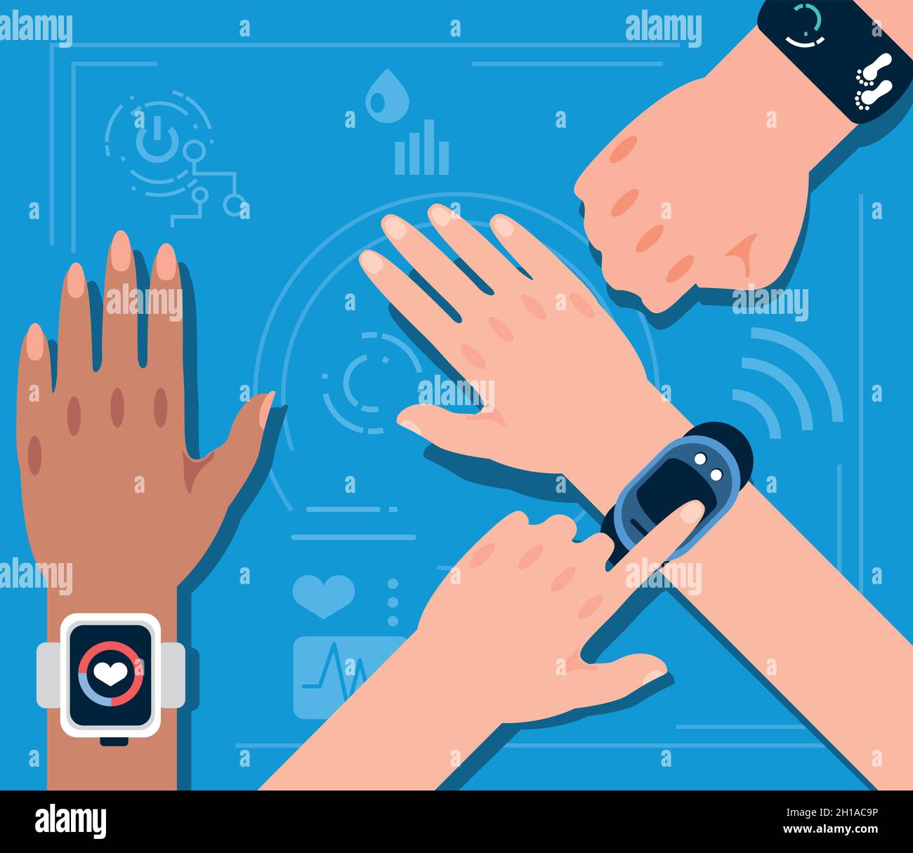 hands using wearable health devices Stock Vector Image & Art - Alamy